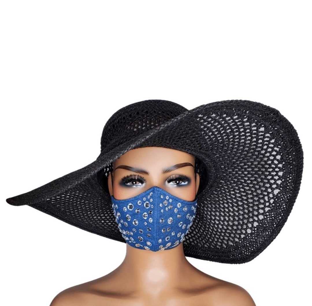 CUSTOM Denim Blue Jean Rhinestone Face Mask With Filter Pocket 3D and ...