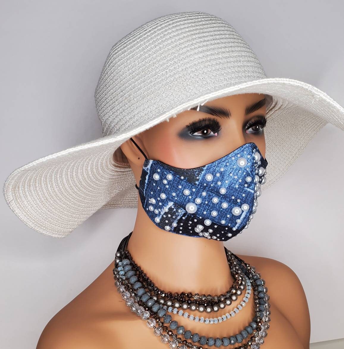 Denim Blue Jean Pearl Patchwork Earrings - Etsy