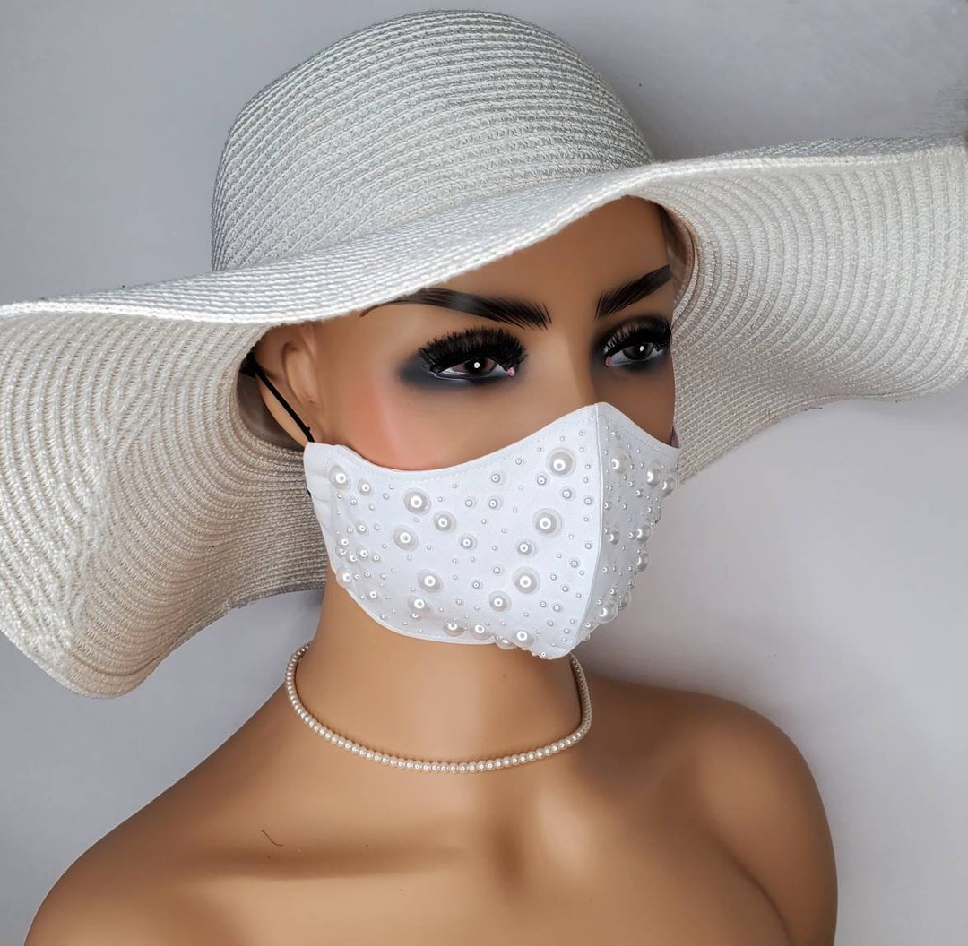 CUSTOM White Pearl Face Mask W/ Filter Pocket 3D and Adjustable 4 ...