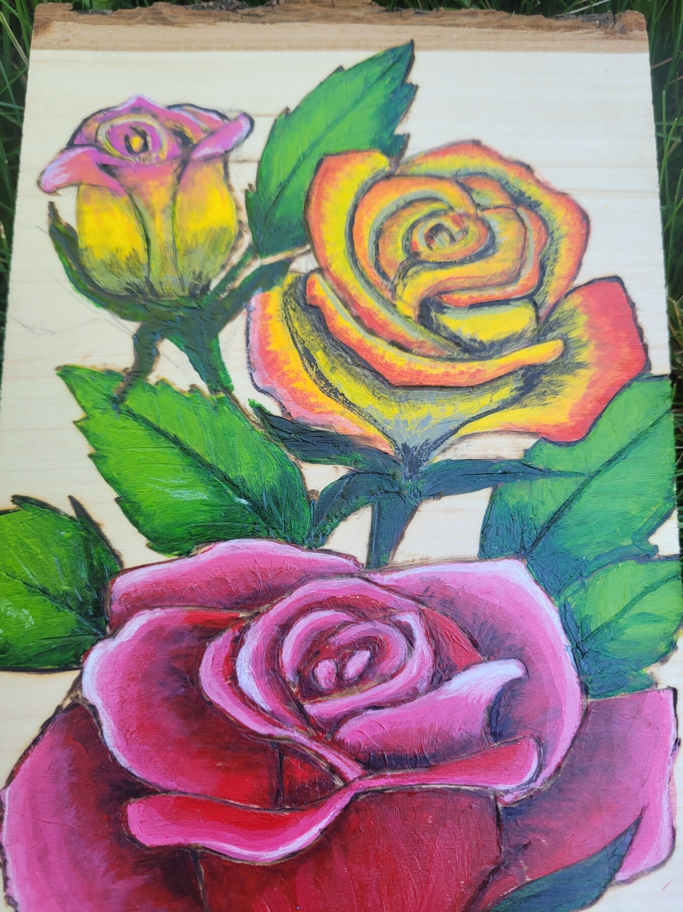 Wood Burned Roses With Acrylic Paint - Etsy
