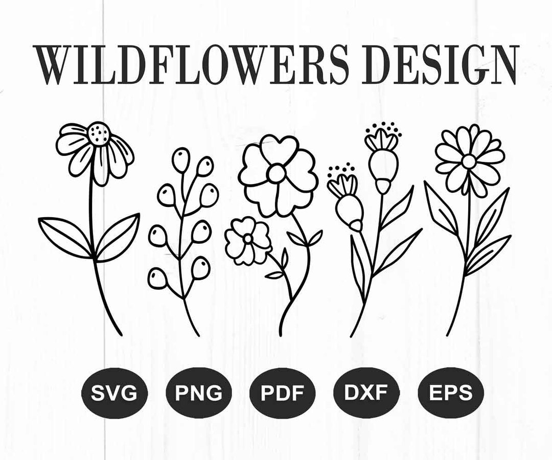 Wildflowers Svg, Floral Svg, Wild Flower Svg, Leaf Svg, Flower Sketch ...