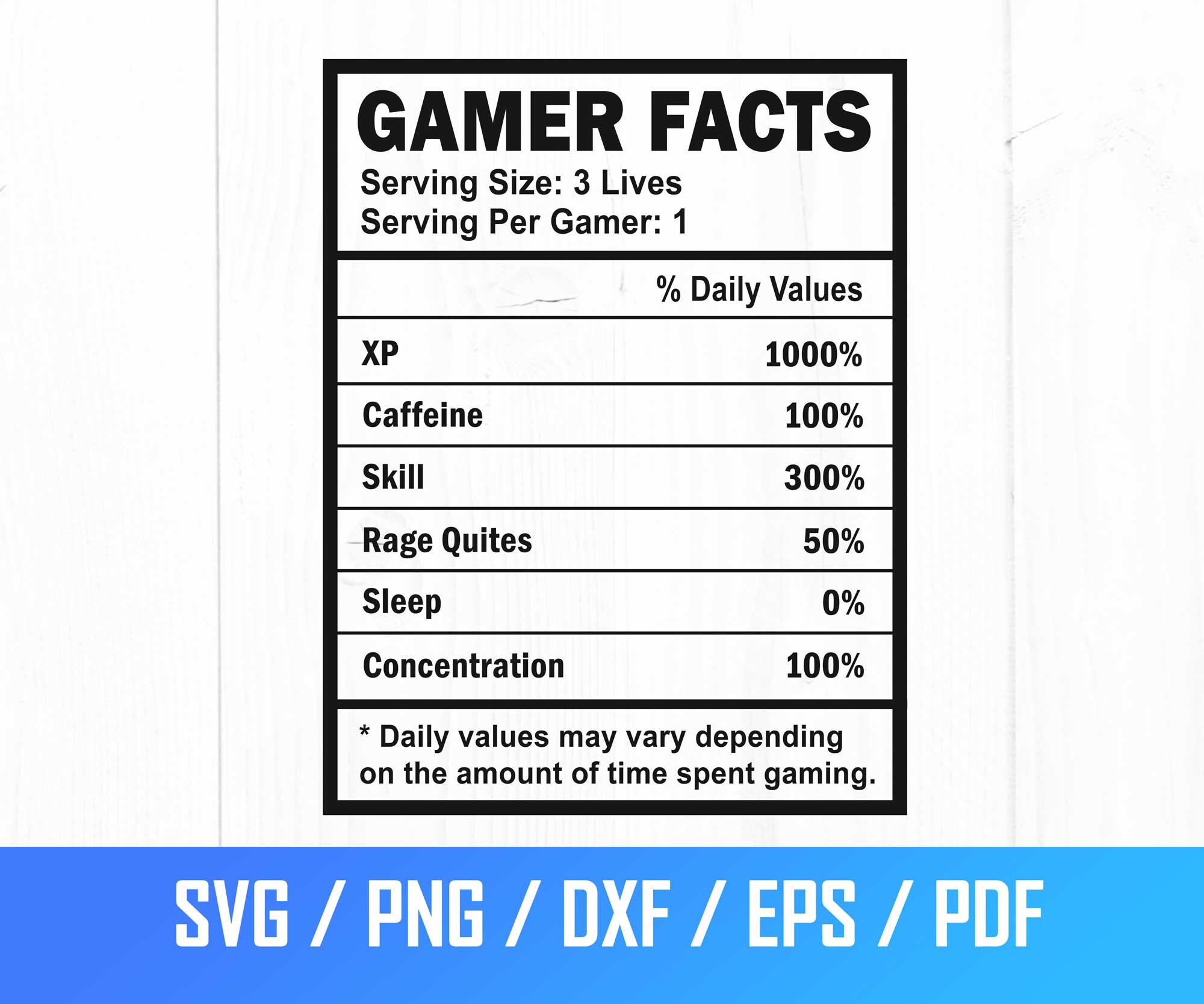 Gamer Nutrition Facts Svg Funny Gamer Svg Gamer Svg Gaming | Etsy