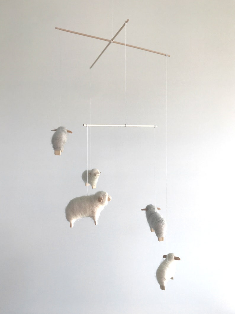 Sheep Mobile, Wood With Merino Wool, Perfect for Nursery, Balancing Act ...