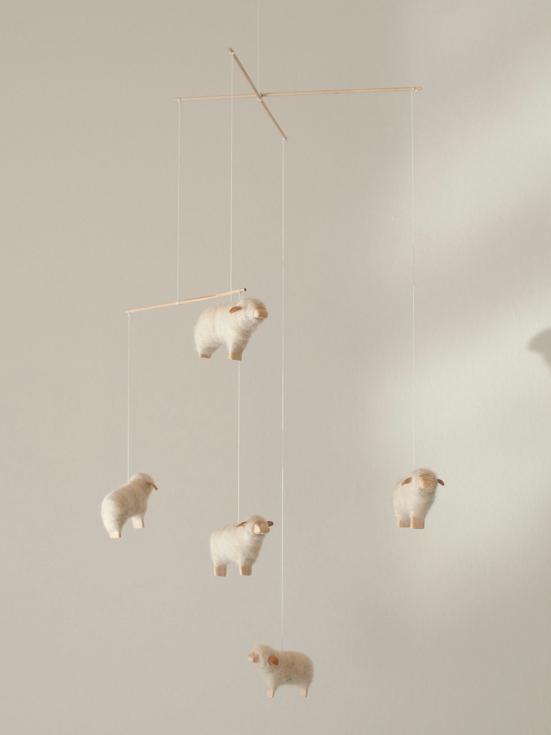 Sheep Mobile, Wood With Merino Wool, Perfect for Nursery, Balancing Act ...