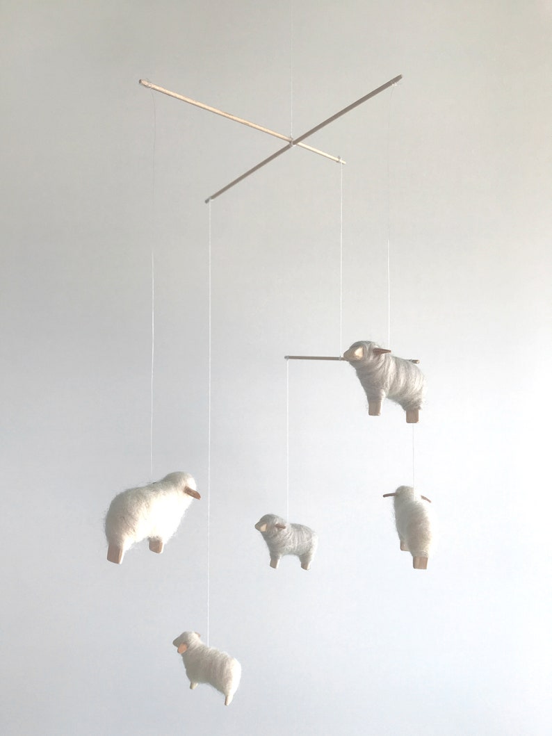Sheep Mobile, Wood With Merino Wool, Perfect for Nursery, Balancing Act ...