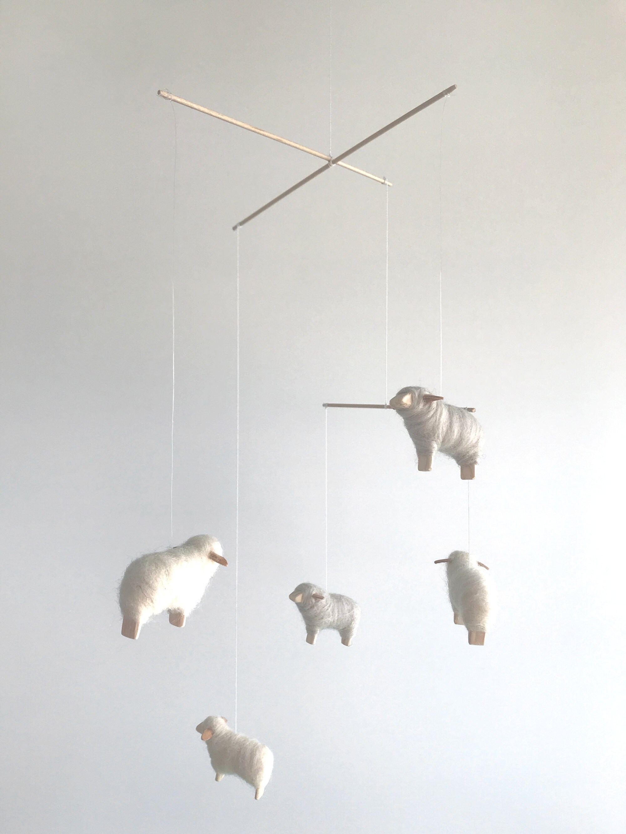 Sheep Mobile, Wood With Merino Wool, Perfect for Nursery, Balancing Act ...