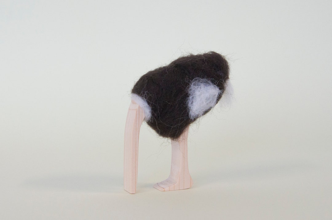Ostrich Figurine, Head in Sand, Wood With Merino Fleece - Etsy