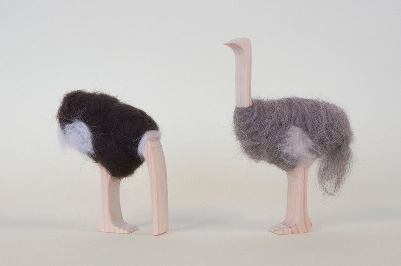 Ostrich Figurine, Head in Sand, Wood With Merino Fleece - Etsy