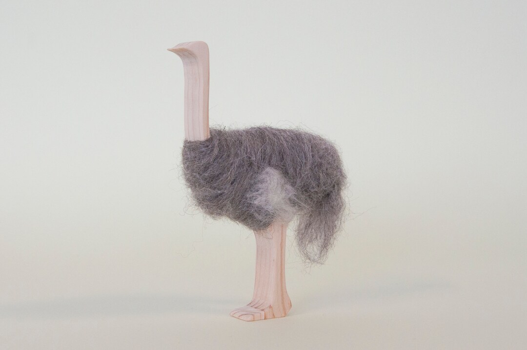 Ostrich Figurine, Upright, Wood With Merino Fleece, Spirit Animal - Etsy