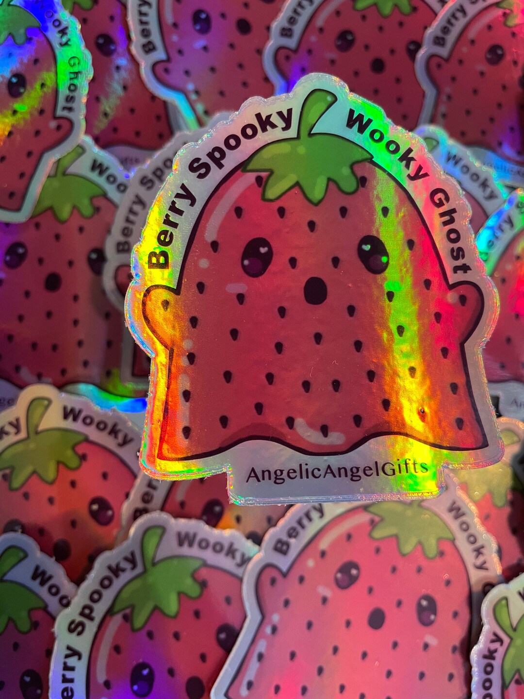 Holographic Berry Spooky Wooky Ghost Vinyl Sticker | Kawaii Aesthetic ...