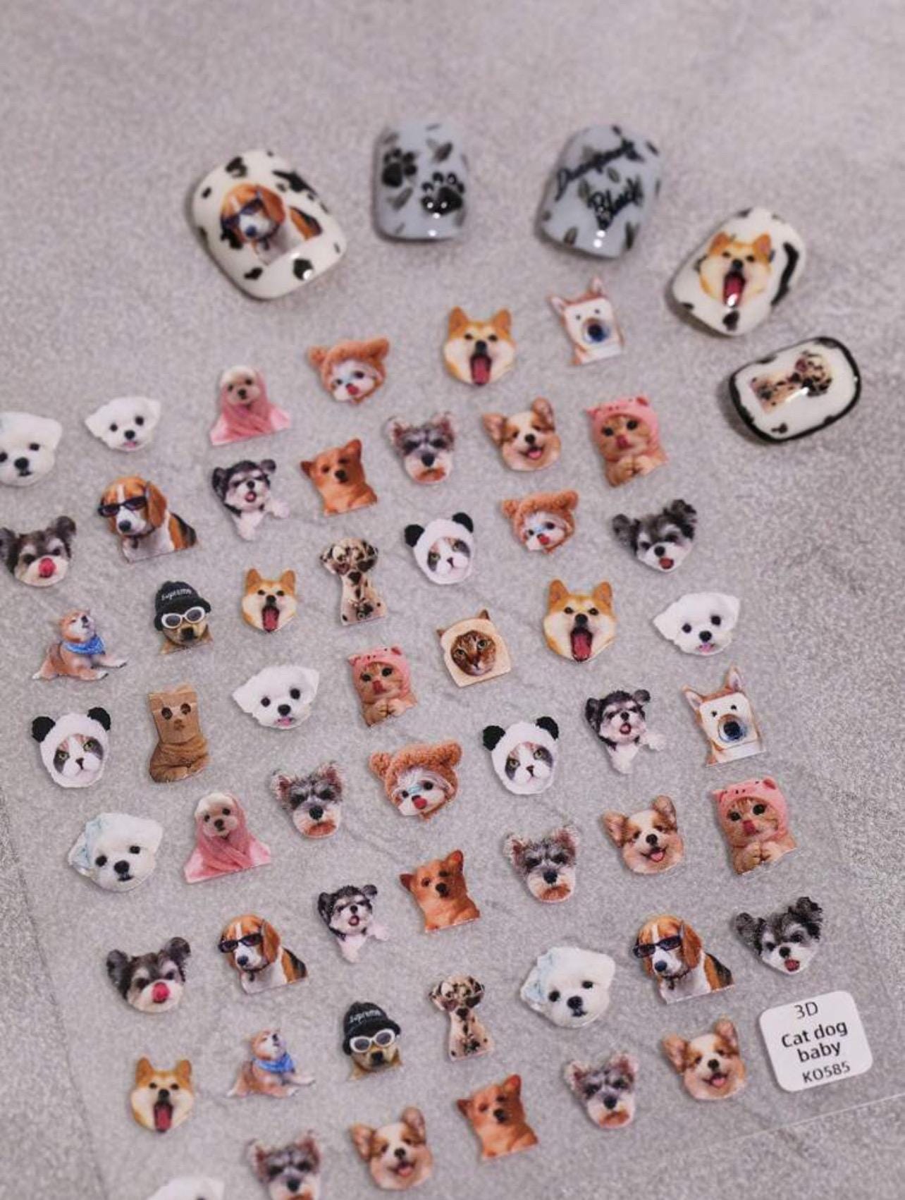 Cat and Dog Nail Stickers, 3D Nail Decals, Cute Nail Charms, Pet Nail ...