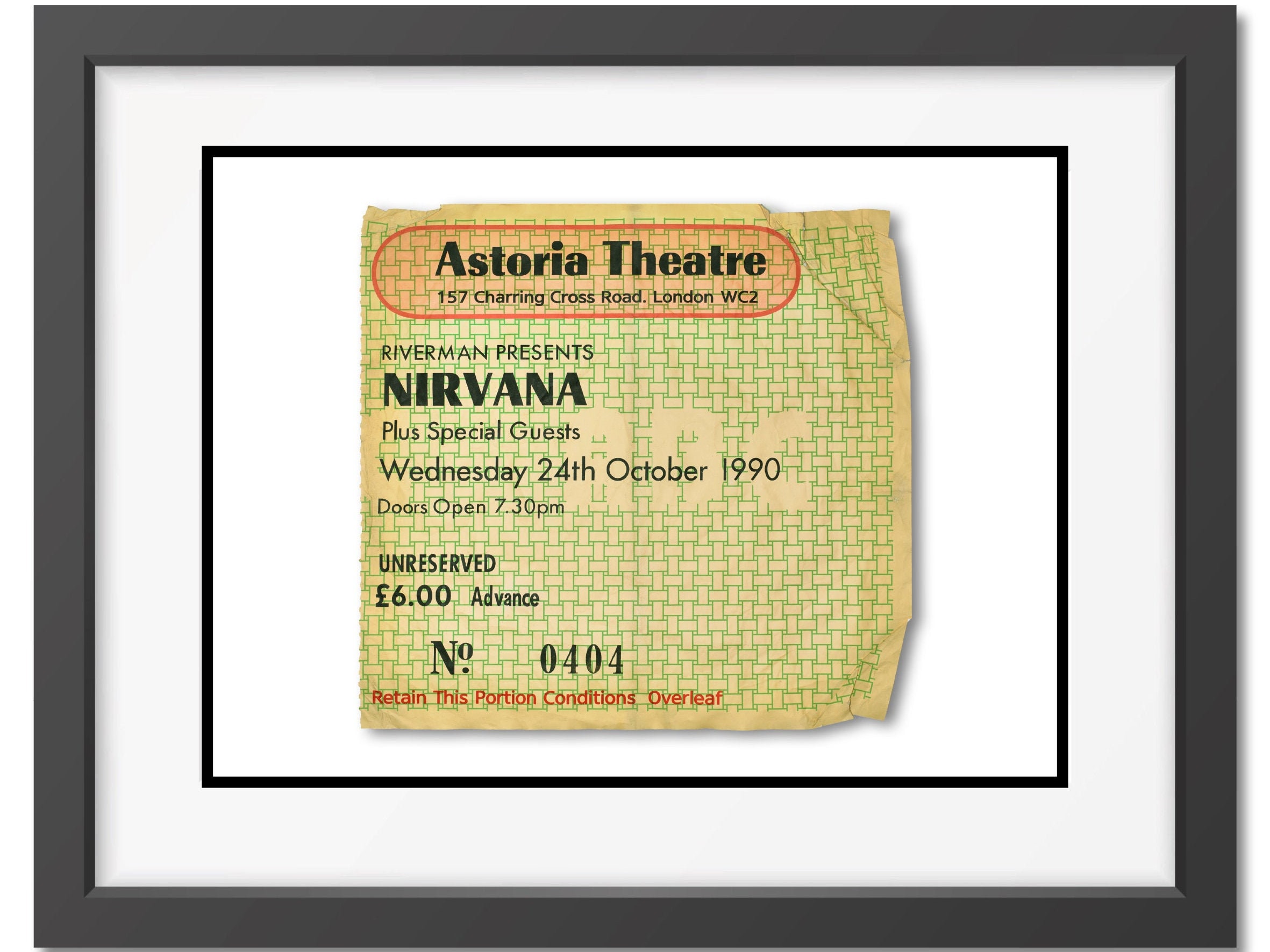 Nirvana Astoria Theatre, London Gig/concert Ticket Stub Fine Art A4 ...