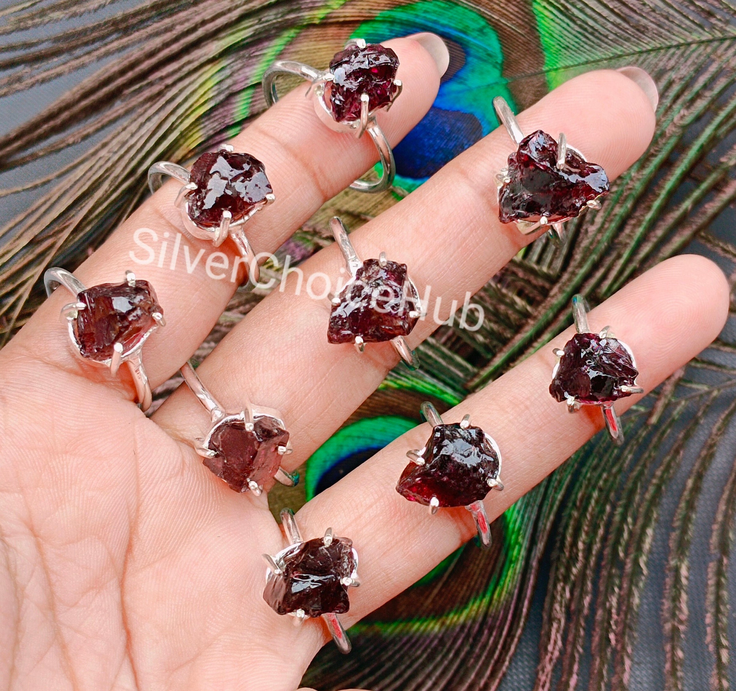 Wholesale Lot Rings Natural Raw Red Garnet Stone Rings 925 - Etsy