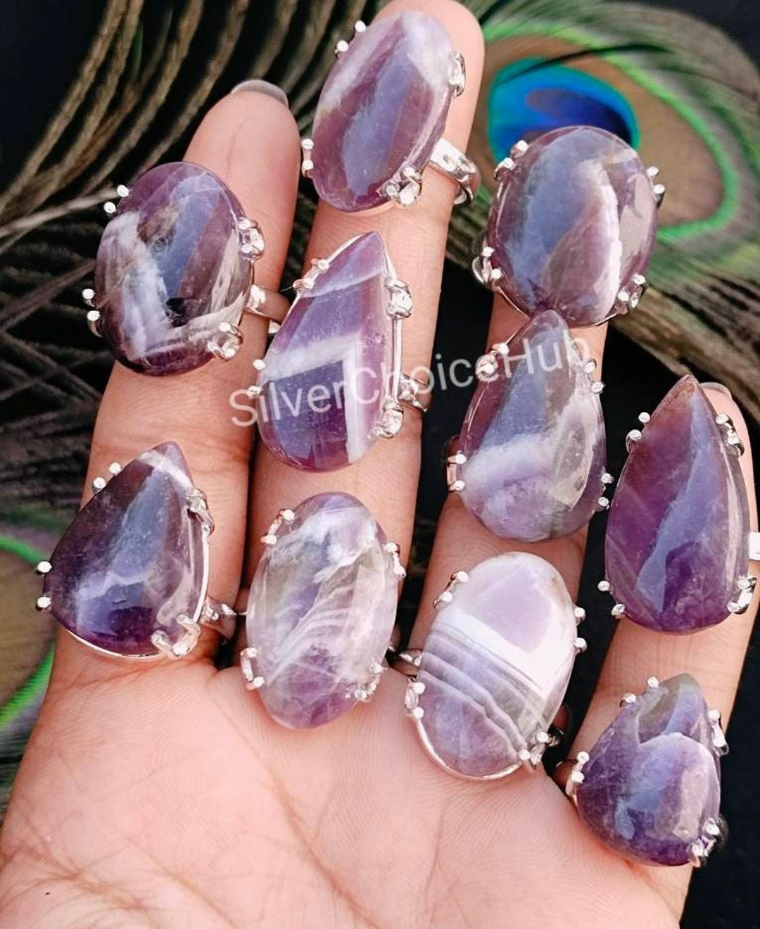 Natural Amethyst Ring, 925 Silver Plated Ring, Wholesale Bulk Lot Rings ...