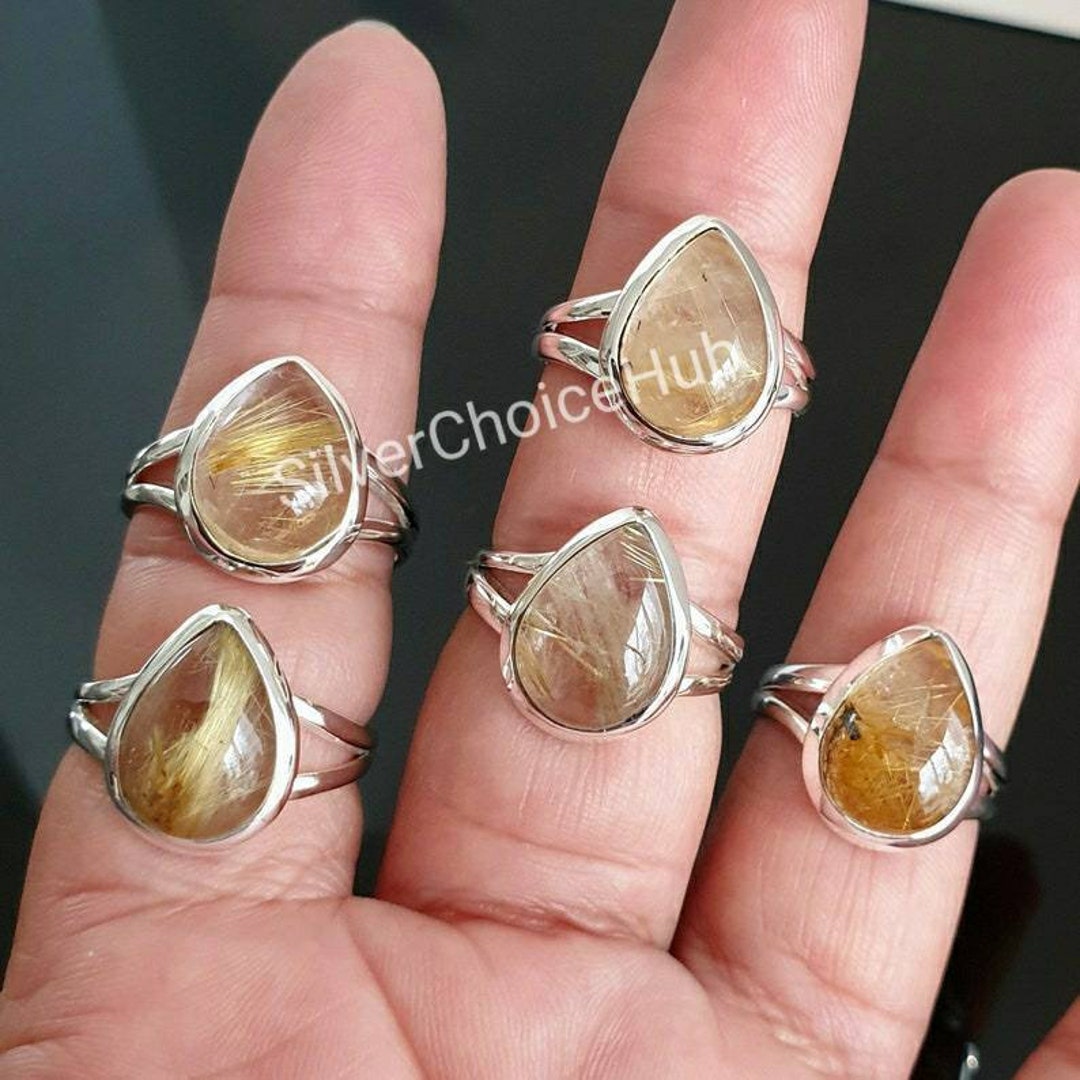 Natural Golden Rutile Quartz Rings, Dainty Rutilated Quartz Ring ...