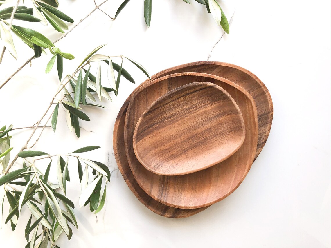 Acacia Wooden Plate Set 3 Pieces Dinner Set Dinnerware | Etsy