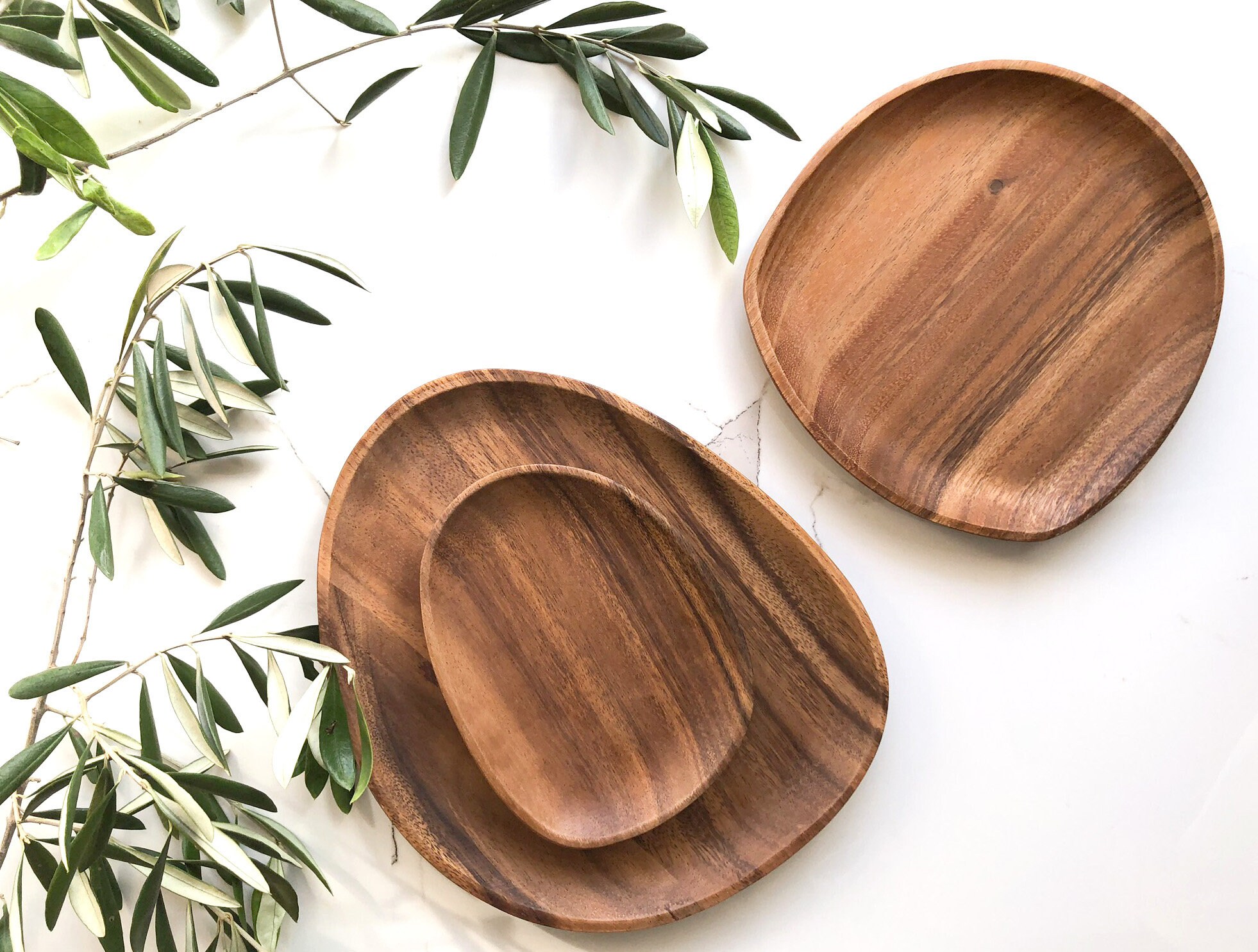 Acacia Wooden Plate Set (3 Pieces) | Dinner Set | Dinnerware Set ...