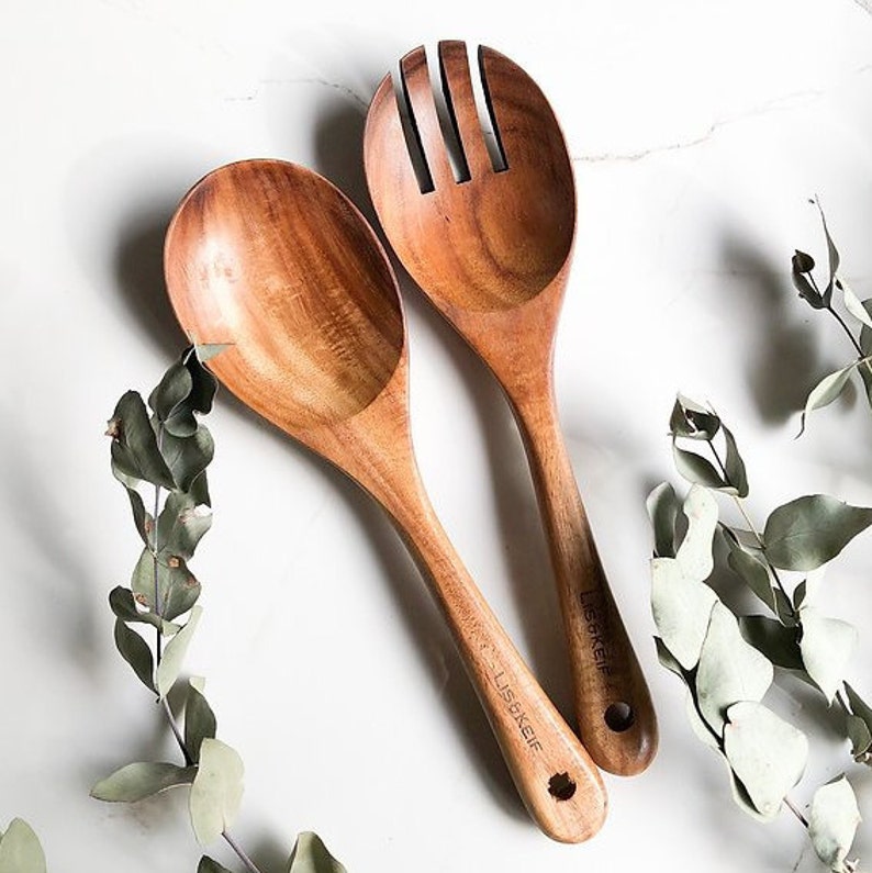 Acacia Wooden Salad Set 2 Pieces: Salad Servers Serving - Etsy Australia