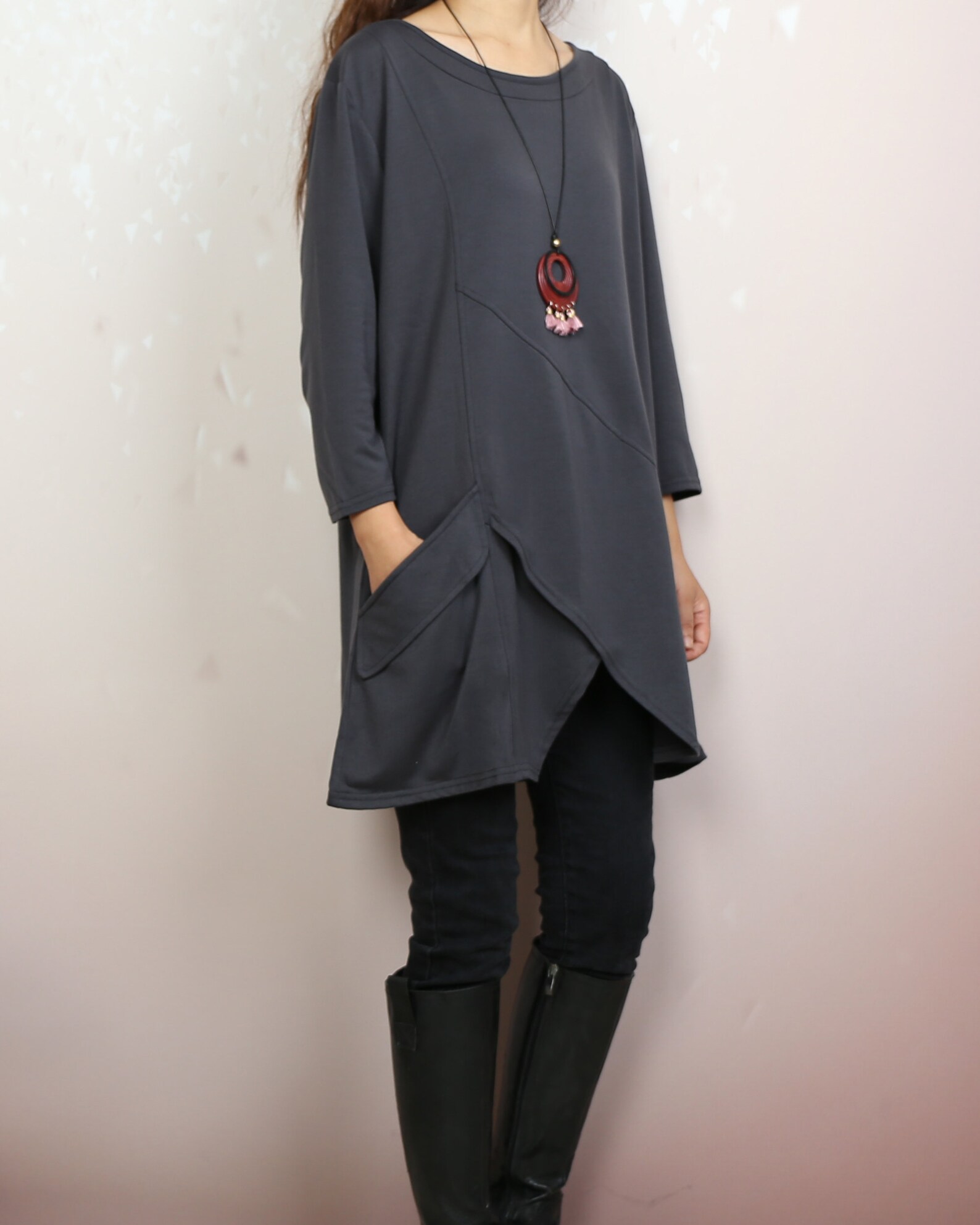 Boho Cotton Tunic Top: Dark Blue 3/4 Sleeve - Etsy