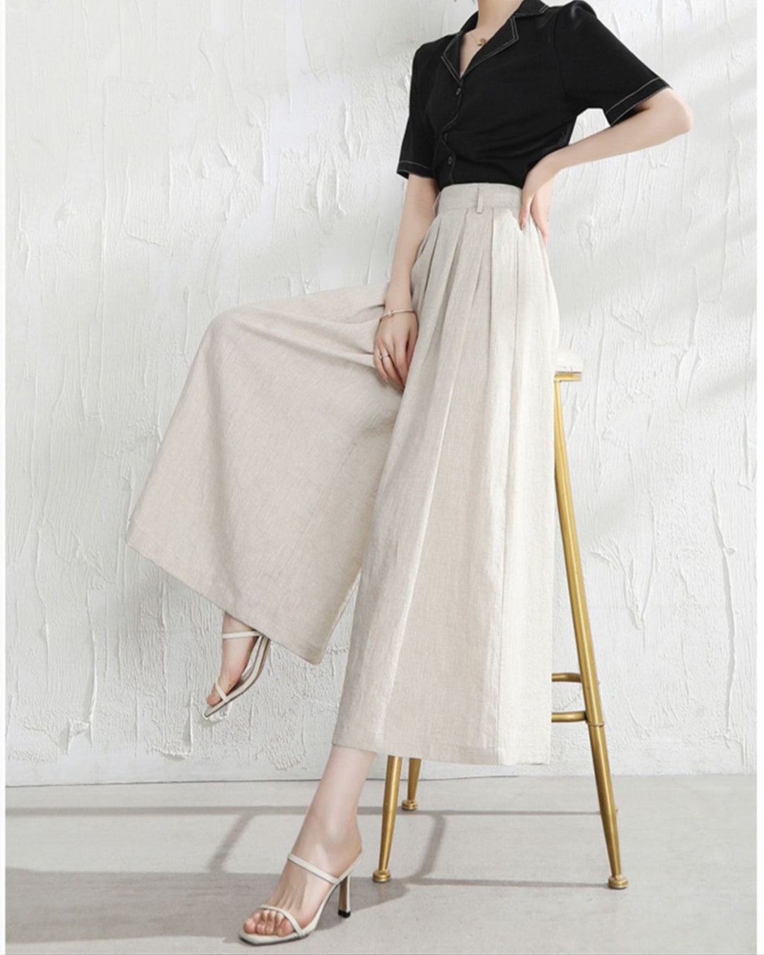 Linen Skirt Pants Cropped Pants Wide Leg Pants Black Skirt - Etsy