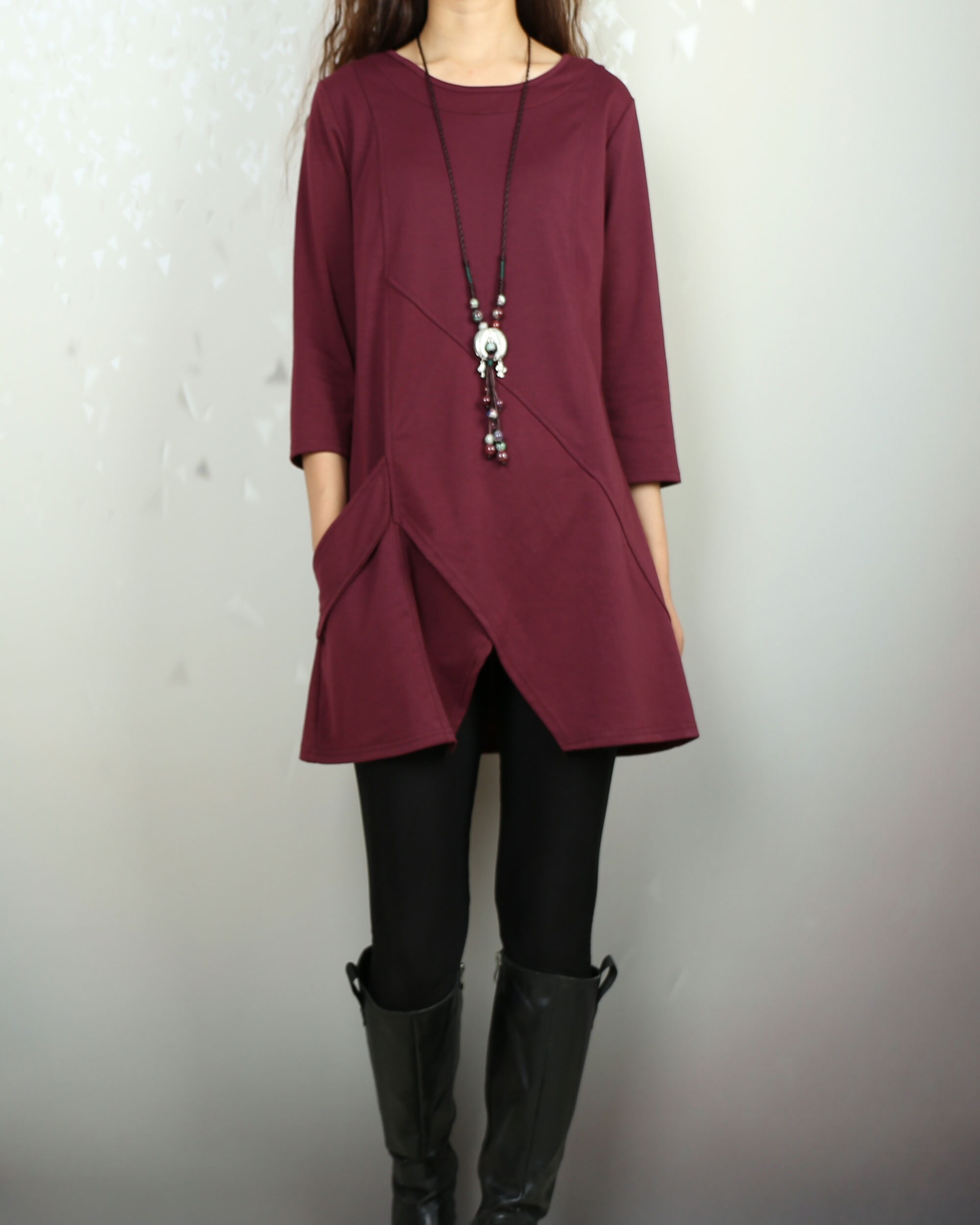 Boho Tunic Tops 3/4 Sleeve Cotton Tunic Top Casual Loose - Etsy