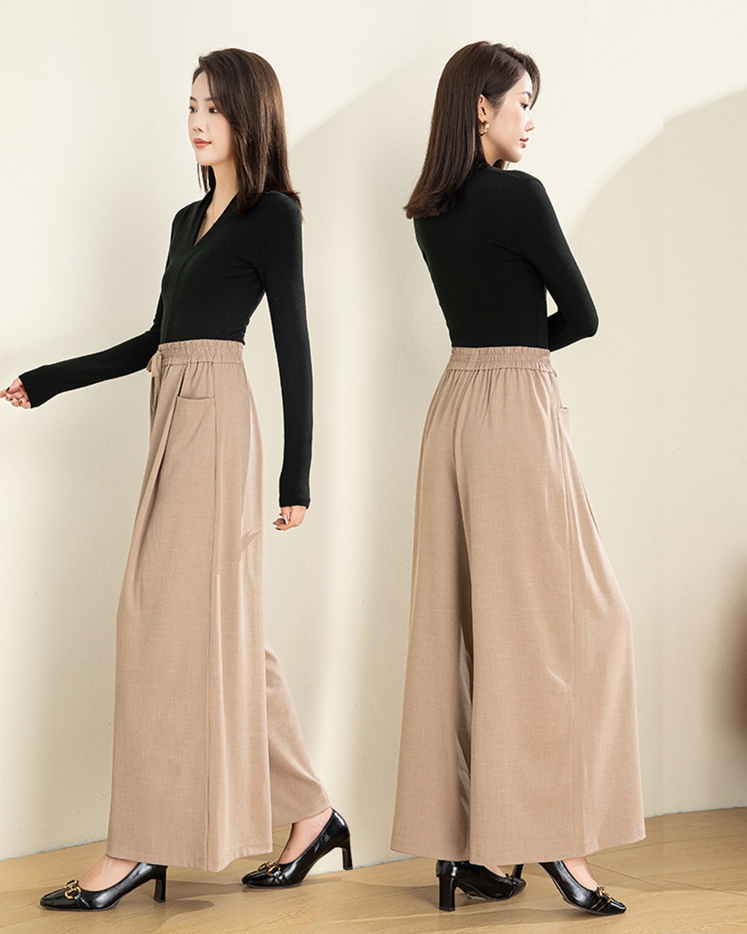 Wide Leg Pants Linen Skirt Pants Cropped Pants Asymmetrical - Etsy