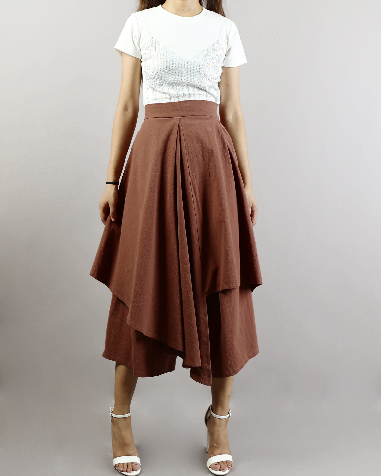 Wide Leg Pants Linen Skirt Pants Cropped Pants Asymmetrical - Etsy