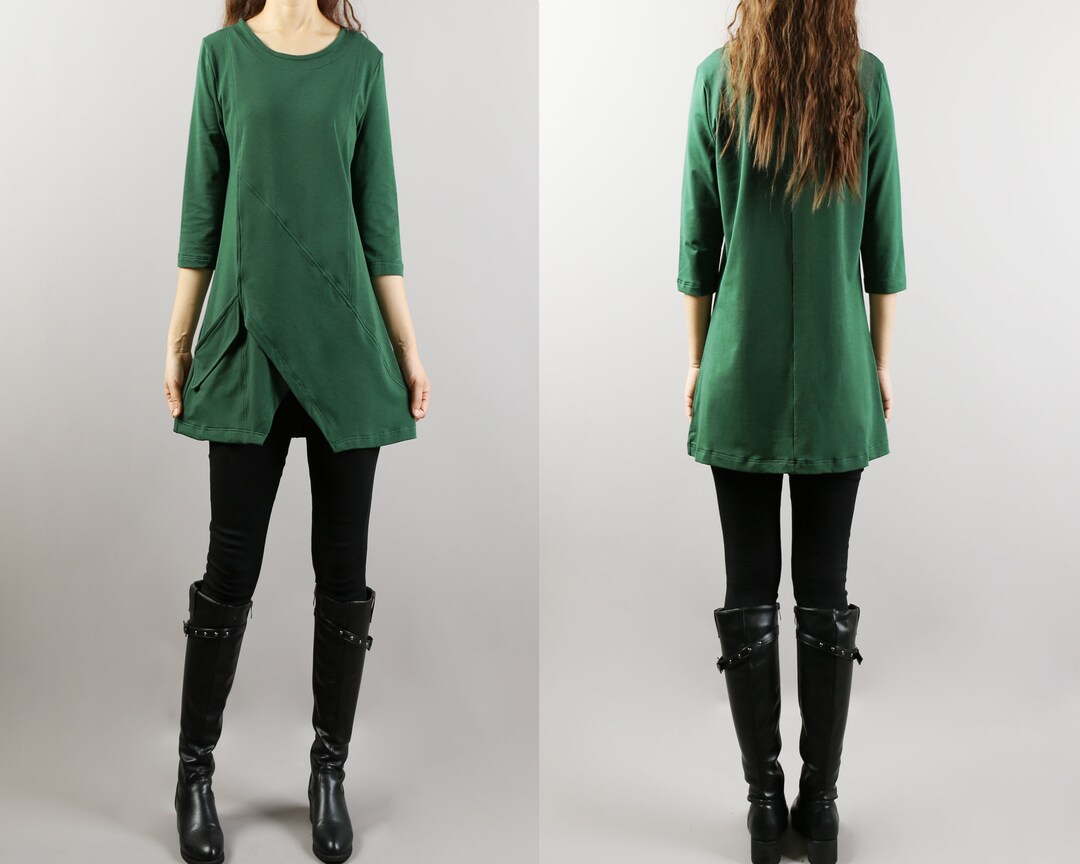 Boho Tunic Tops, 3/4 Sleeve Cotton Tunic Top, Casual Loose T-shirt ...