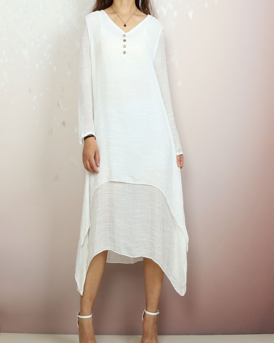 Pleated linen dress layered dress long sleeves dress casual | Etsy
