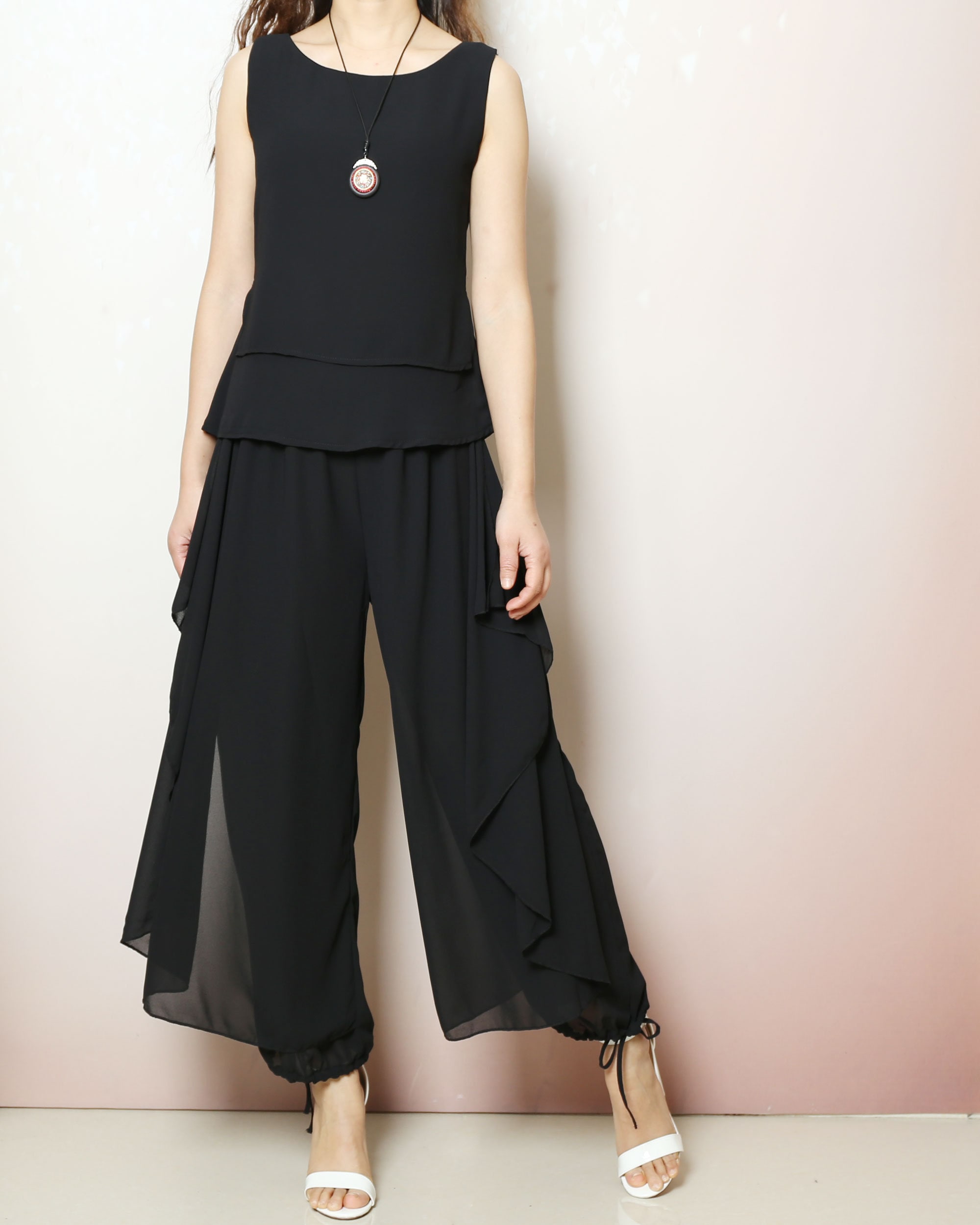 Chiffon Top and Skirt Pants Set Sleeveless Tops Elastic - Etsy