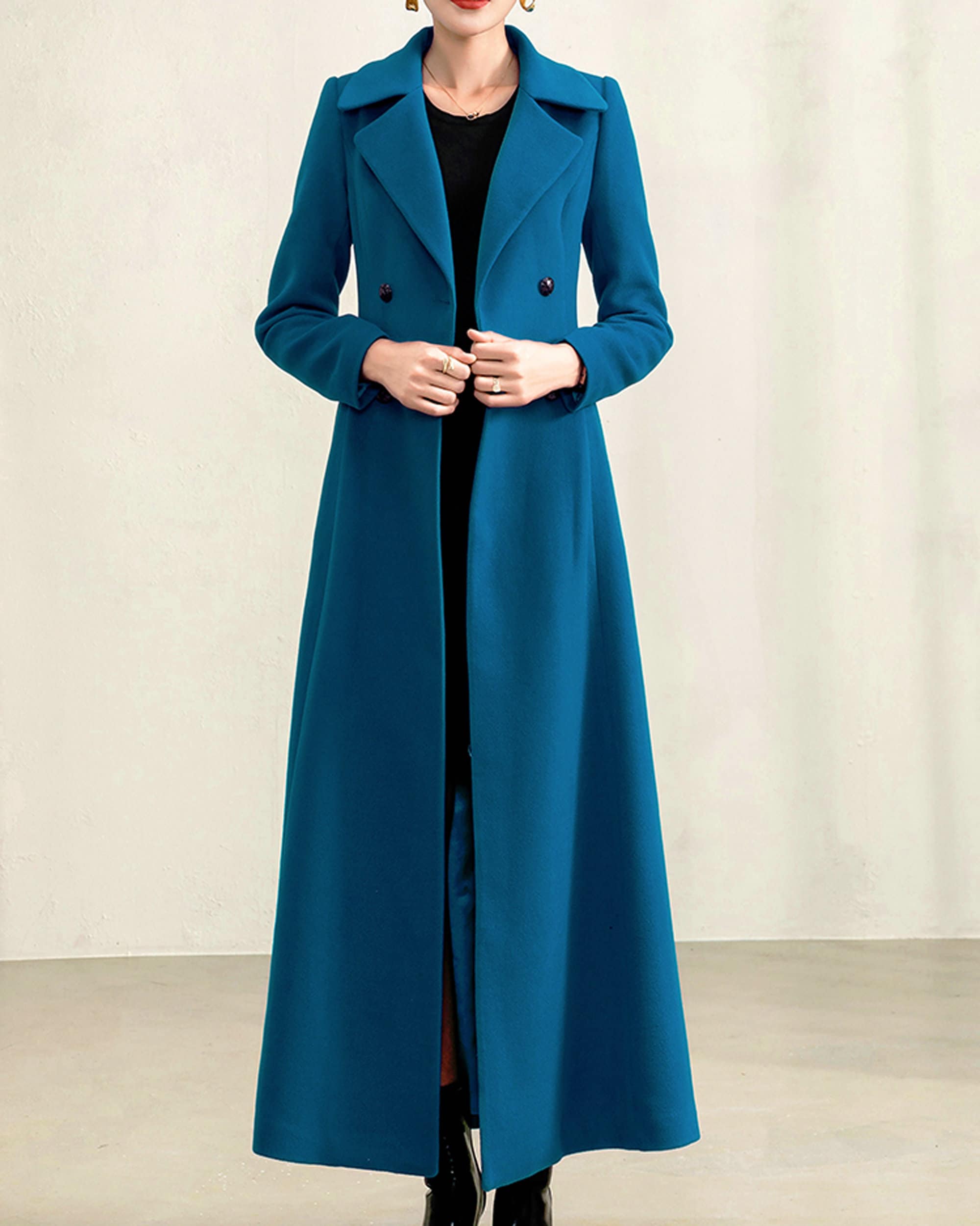 Long Wool Coat Wool Jacket Coat Dress Blue Coat Winter - Etsy