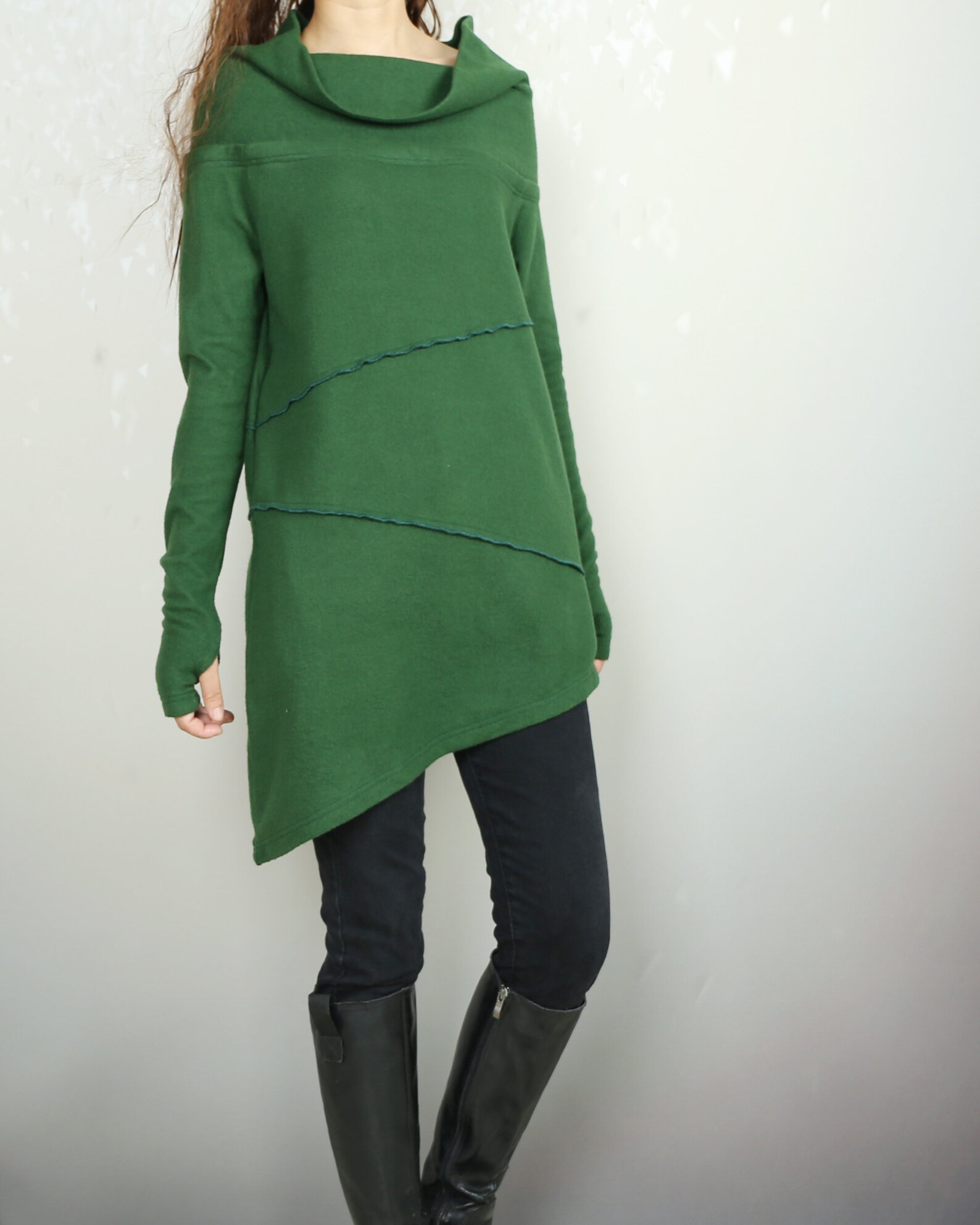 Women's Cotton Tunic Top Cowl Neck Tunic Dress With Thumb - Etsy