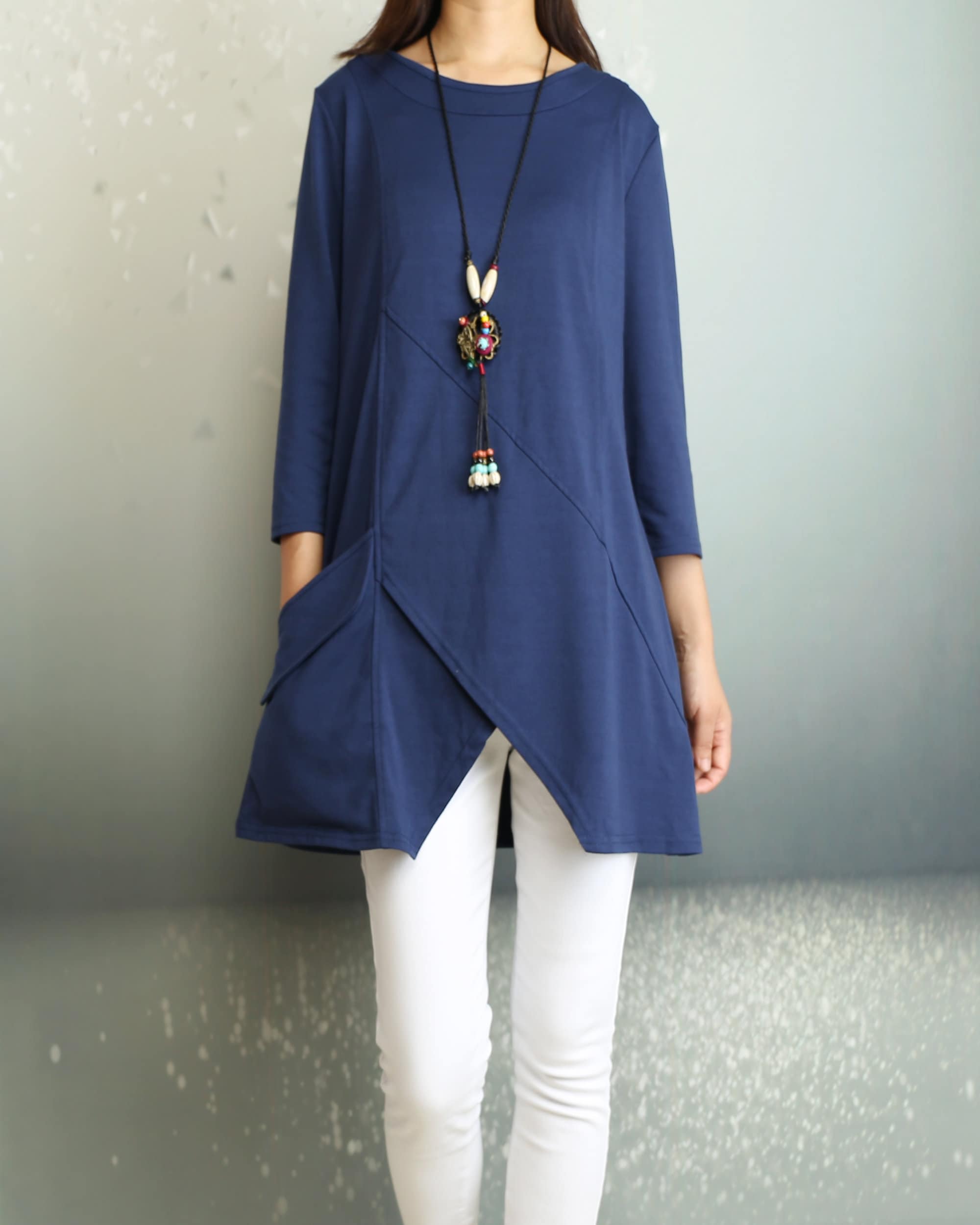 Boho tunic tops 3/4 sleeve cotton tunic top casual loose | Etsy