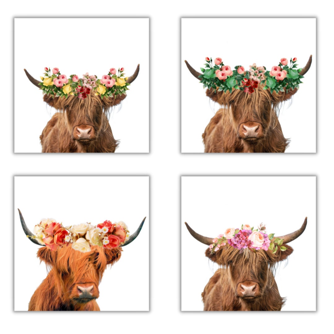 Highland Cow With Flower Crown Large Downloadable File - Etsy