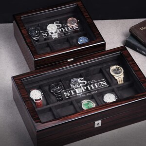 Personalized Piano Lacquer Watch Box 6 Slot & 10 Slot Organizer, Custom ...