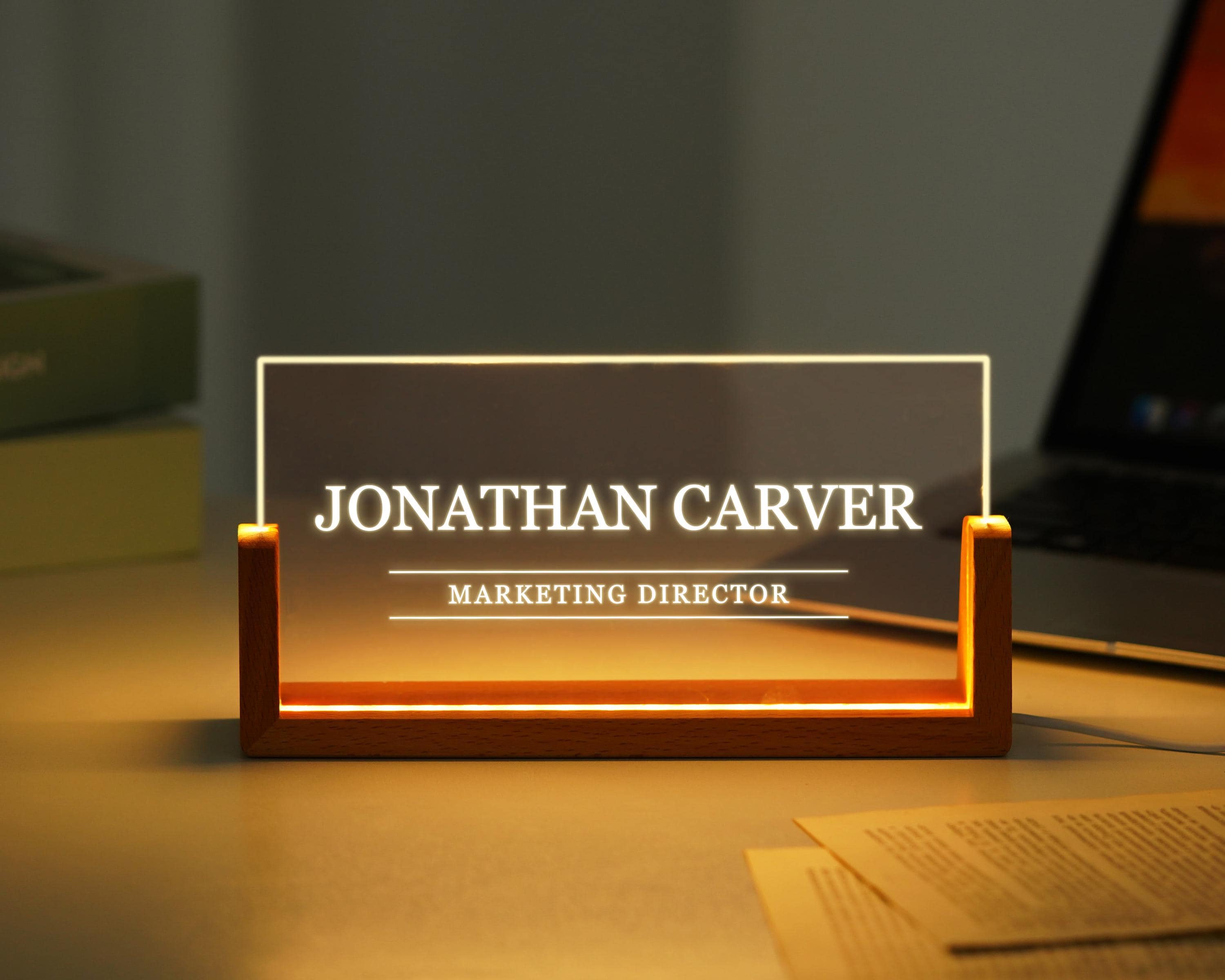 Personalized Modern Office Desk Name Plate, Desk Name Plate With LED ...