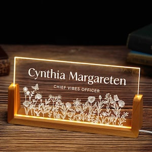 Personalized Modern Office Desk Name Plate, Desk Name Plate With LED ...