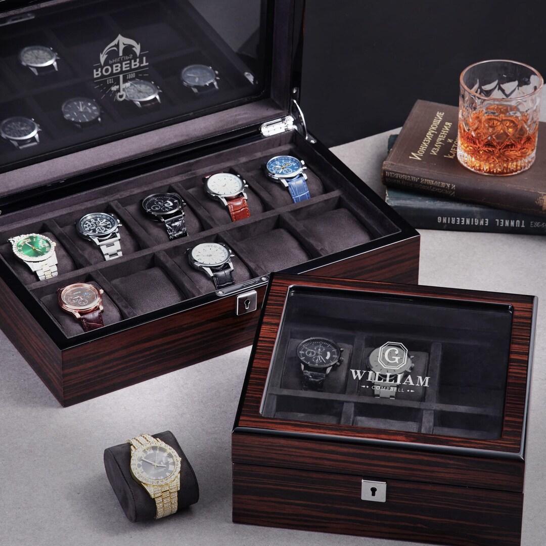 Personalized Piano Lacquer Watch Box 6 Slot & 10 Slot Organizer, Custom ...