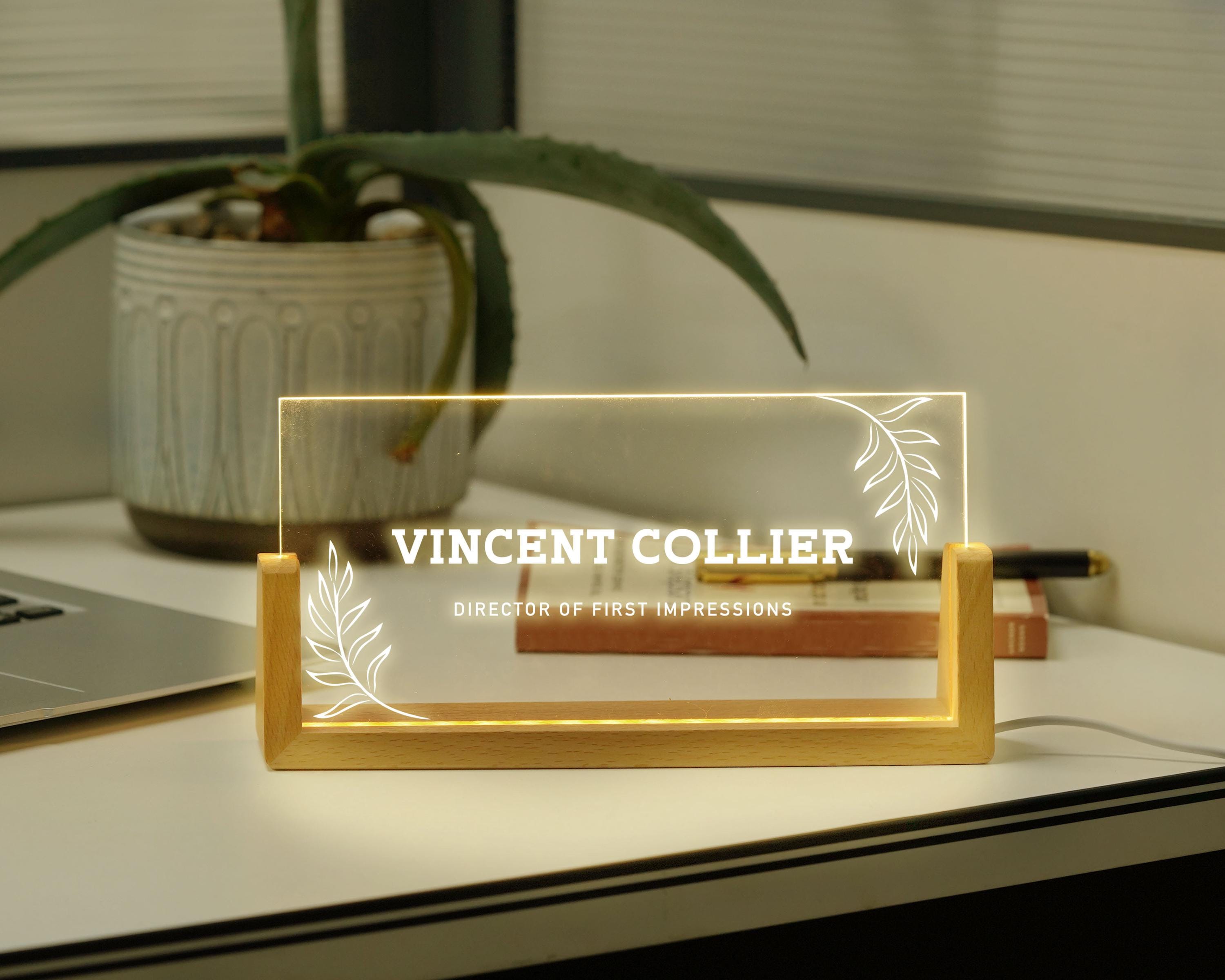 Personalized Modern Office Desk Name Plate, Desk Name Plate With LED ...