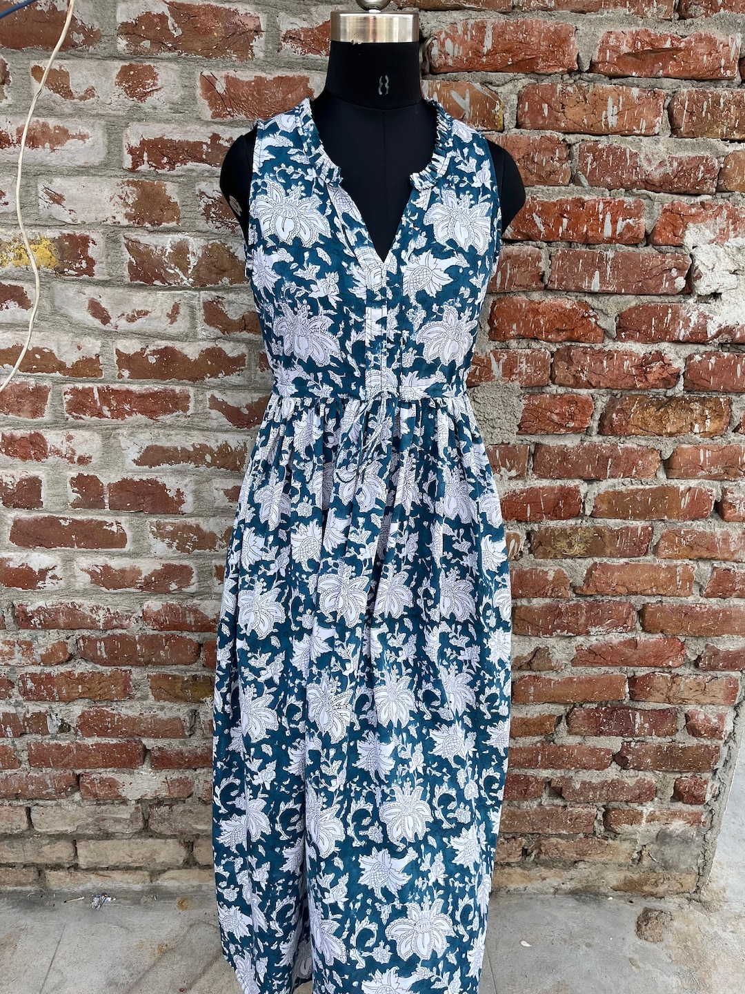 Hand Block Printed Cotton Dress: Indian Maxi Gown, Summer Bohemian ...