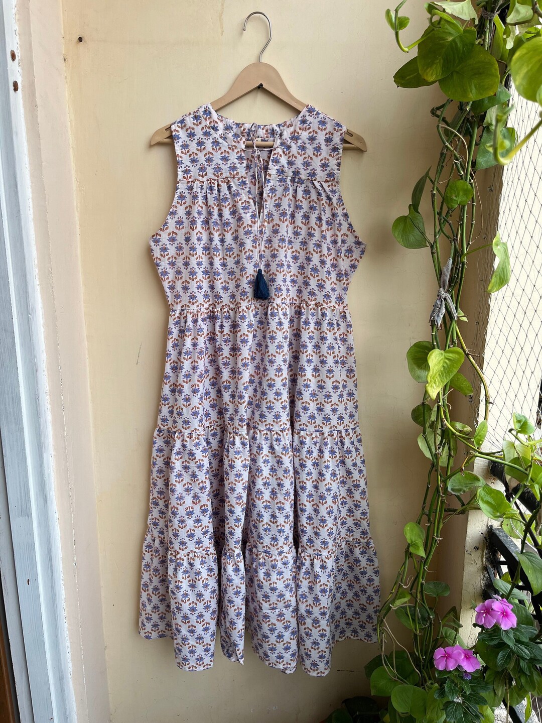 Hand Block Print Cotton Boho Dress: Sleeveless Floral Maxi - Etsy