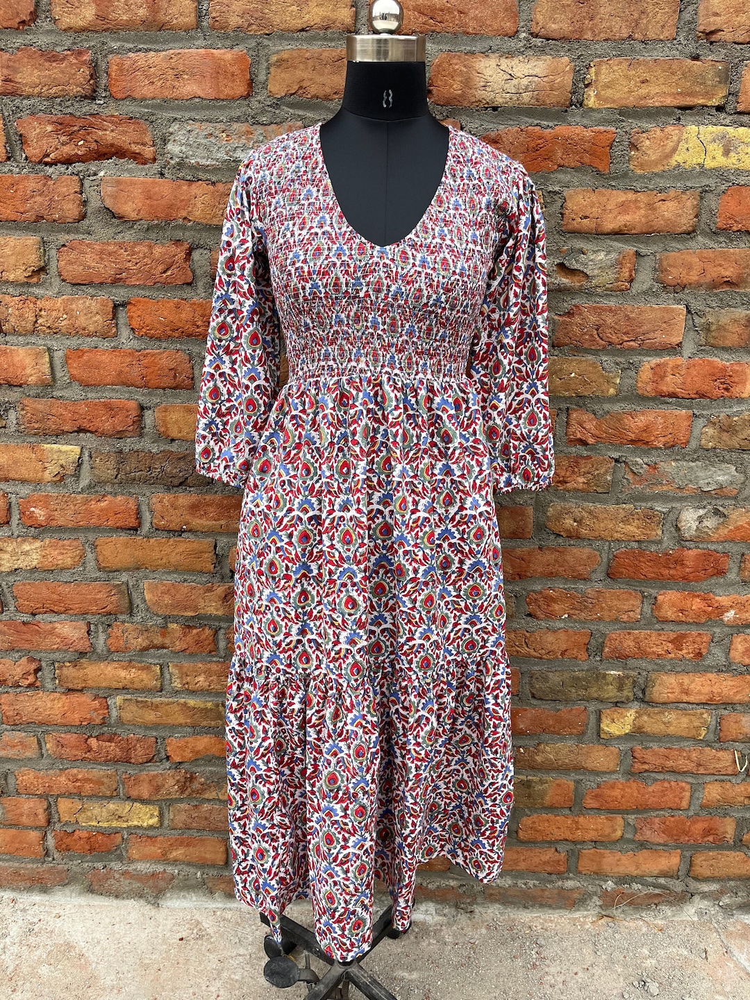 Hand Block Printed Dress, Indian Tunics, Indian Cotton Long Gown ...