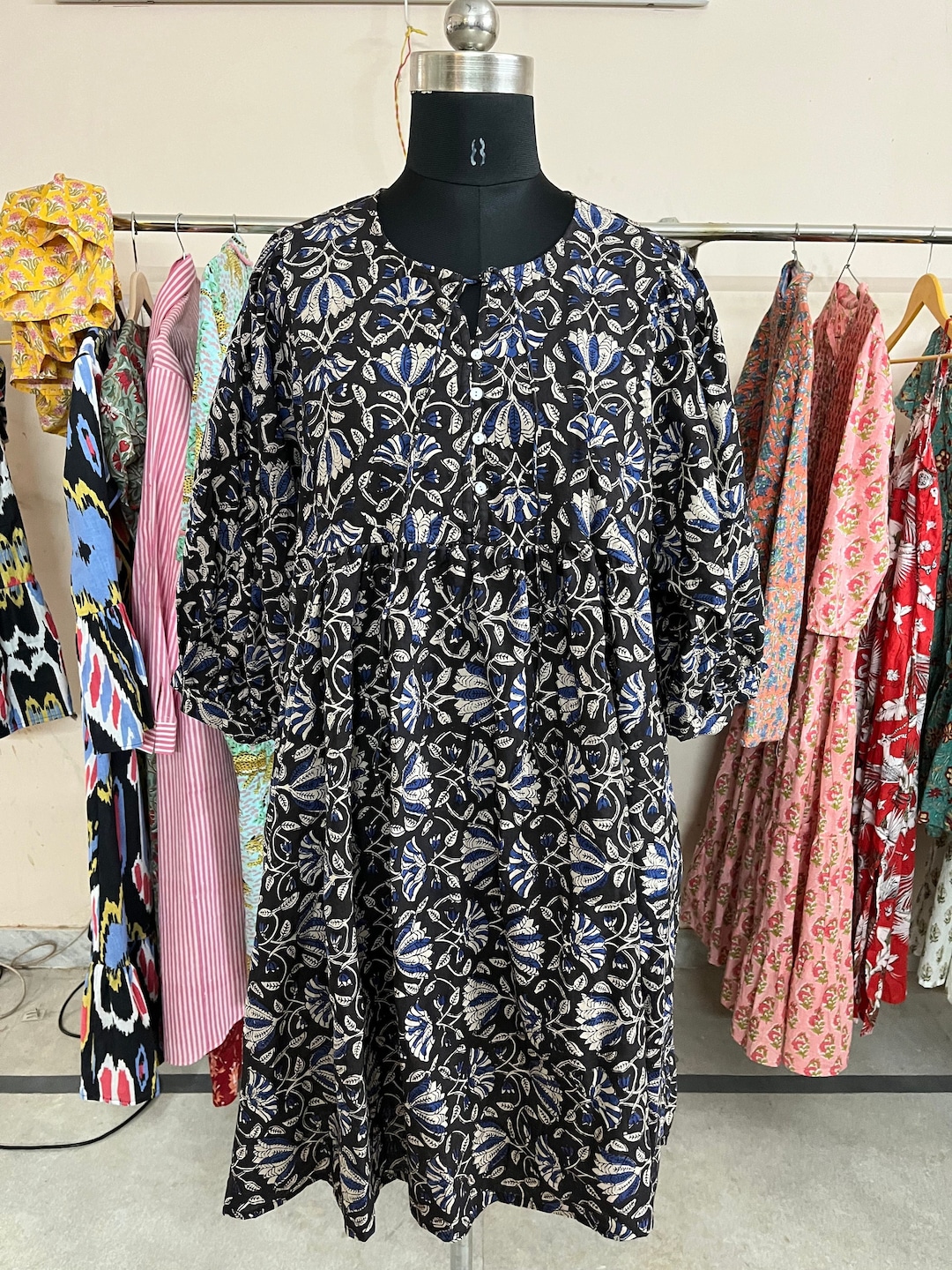 Indian Dress, Hand Print Dress Block Print Dress,indian Cotton Dress ...