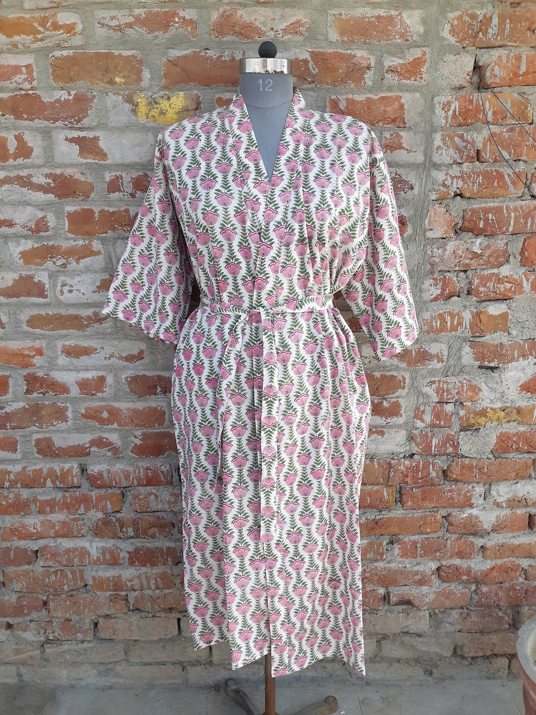 Hand Block Printed Cotton Kiomono Unisex Blockprint Beach Cover Grown ...