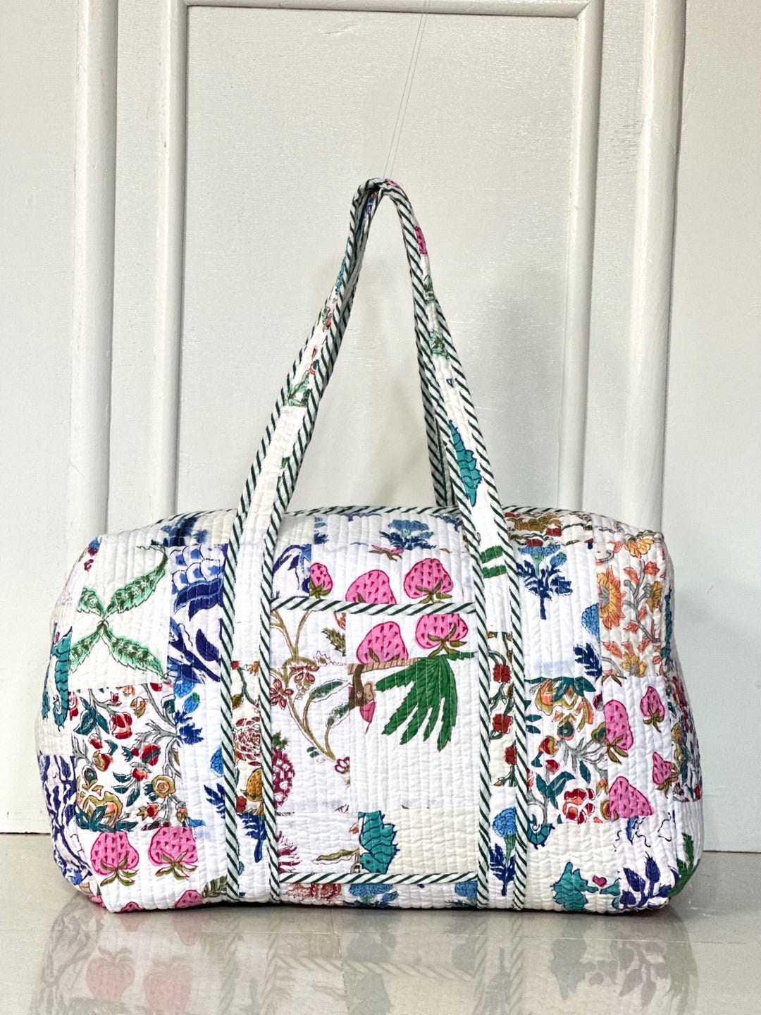 Floral Quilted Duffle Bag, Handmade Cotton Weekender - Etsy