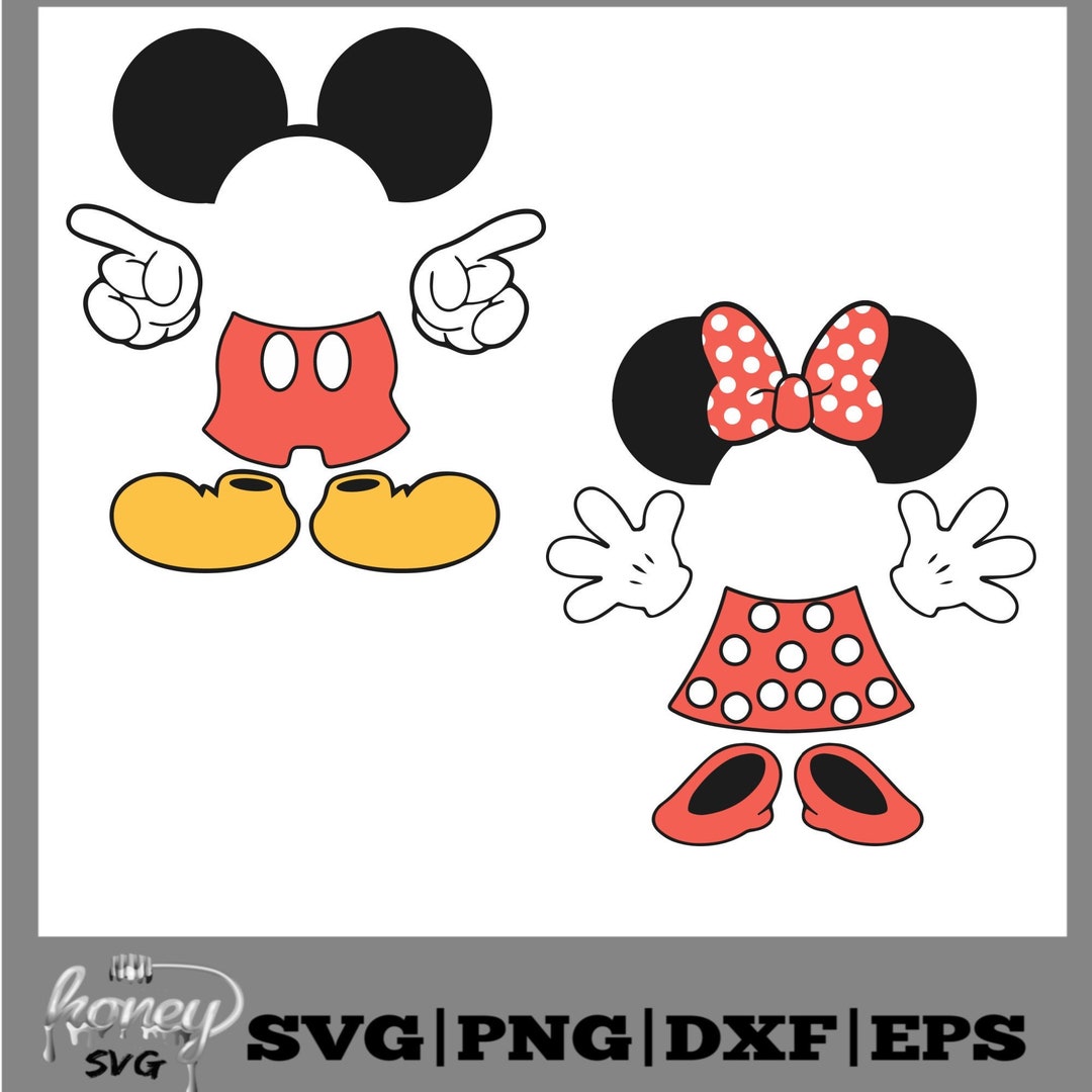Mickey And Minnie Mouse Body Disneyland Disneyworld Svg Png Dxf