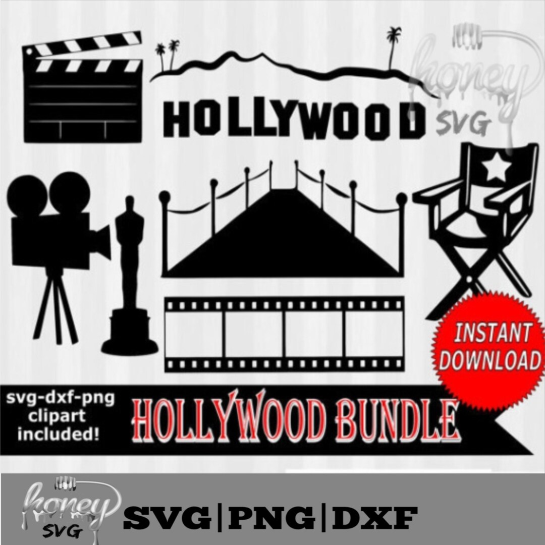 Hollywood Svg, Movie Star Svg, Hollywood Clipart, Digital Download, Dxf ...