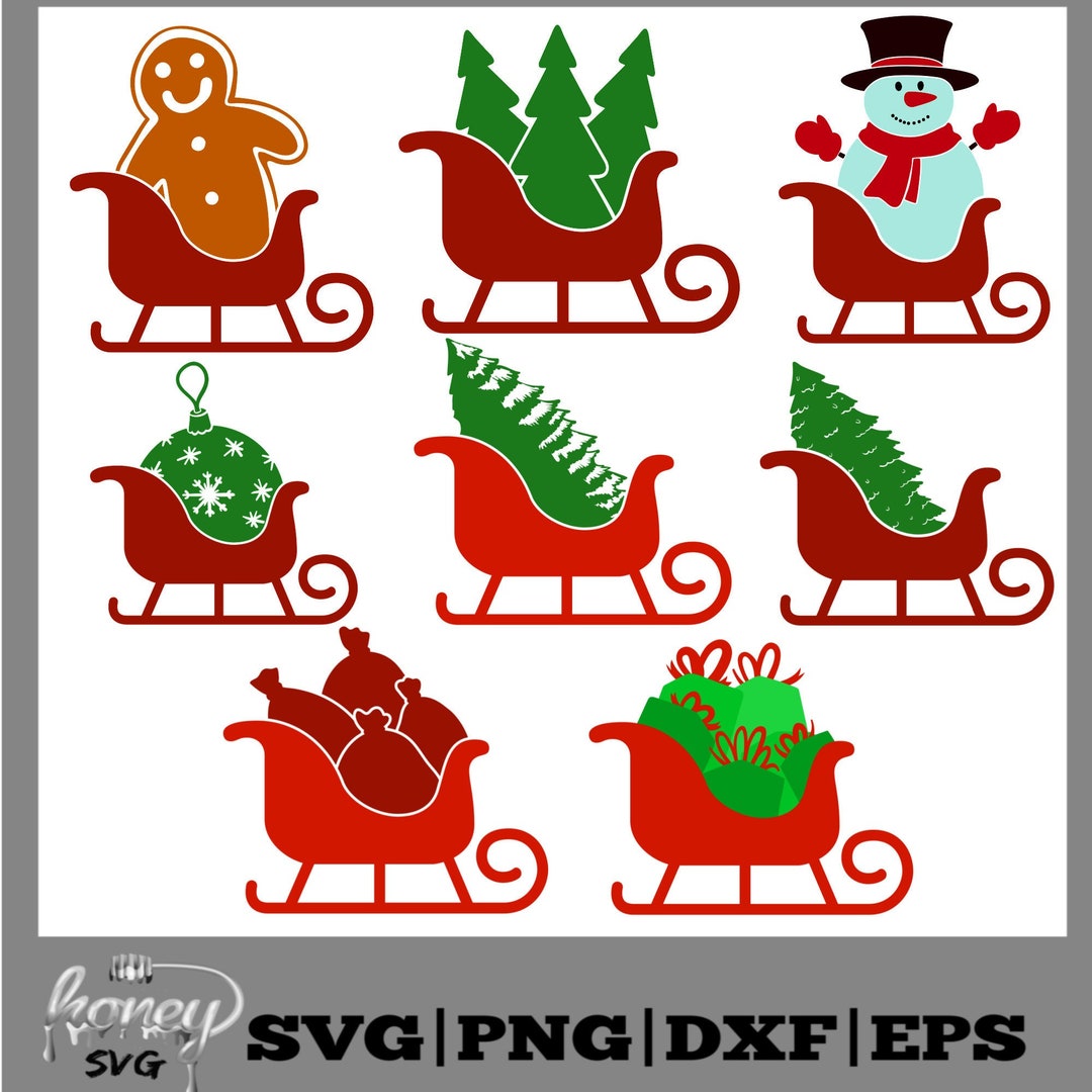Sleigh Svg, Christmas Svg, Santa Svg, Snowman Svg, Tree Svg, Svg, Eps ...