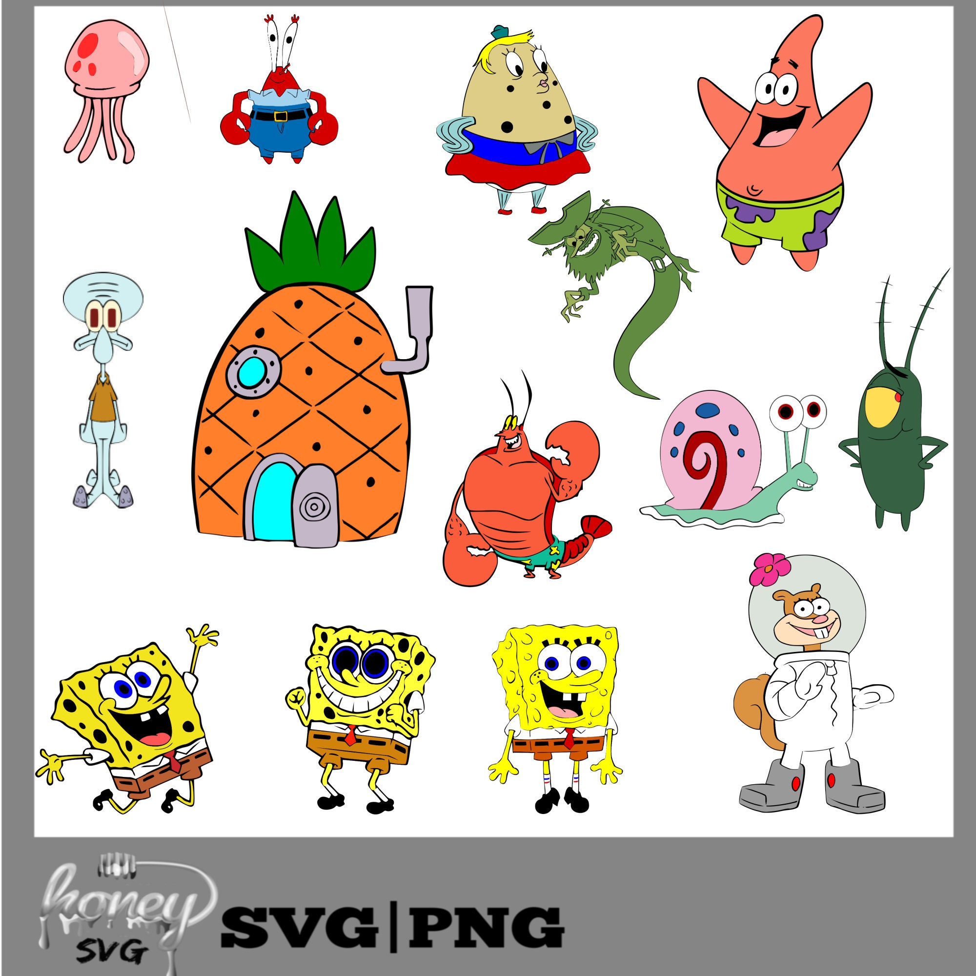 Spongebob Svg Bundle Spongebob Svg Gary Svg Squidward Svg | Etsy