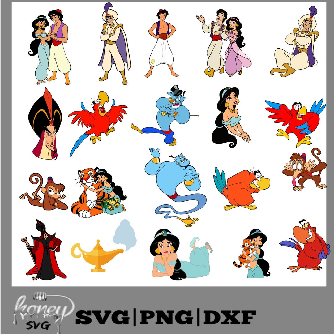 Aladdin Clipart SVG Bundle, Princess Jasmine, Cut File, Genie Svg ...